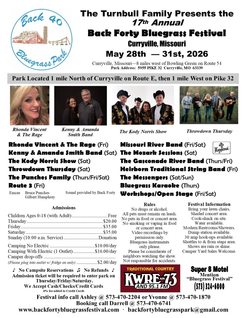 17th Annual Back Forty Bluegrass Festival Flyer-May 28th-31st, 2026 ...